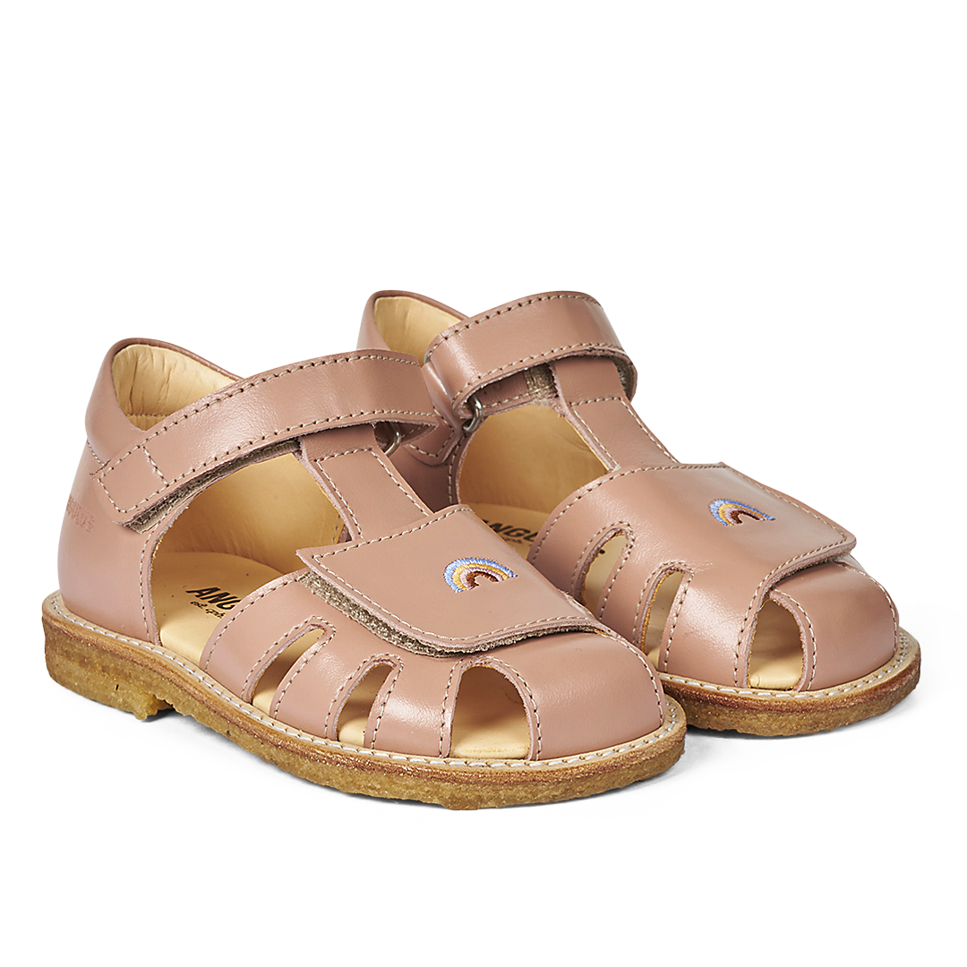 ANGULUS 0636-101 Sandal with rainbow embroidery and velcro closure - ROSE – ANGULUS COM