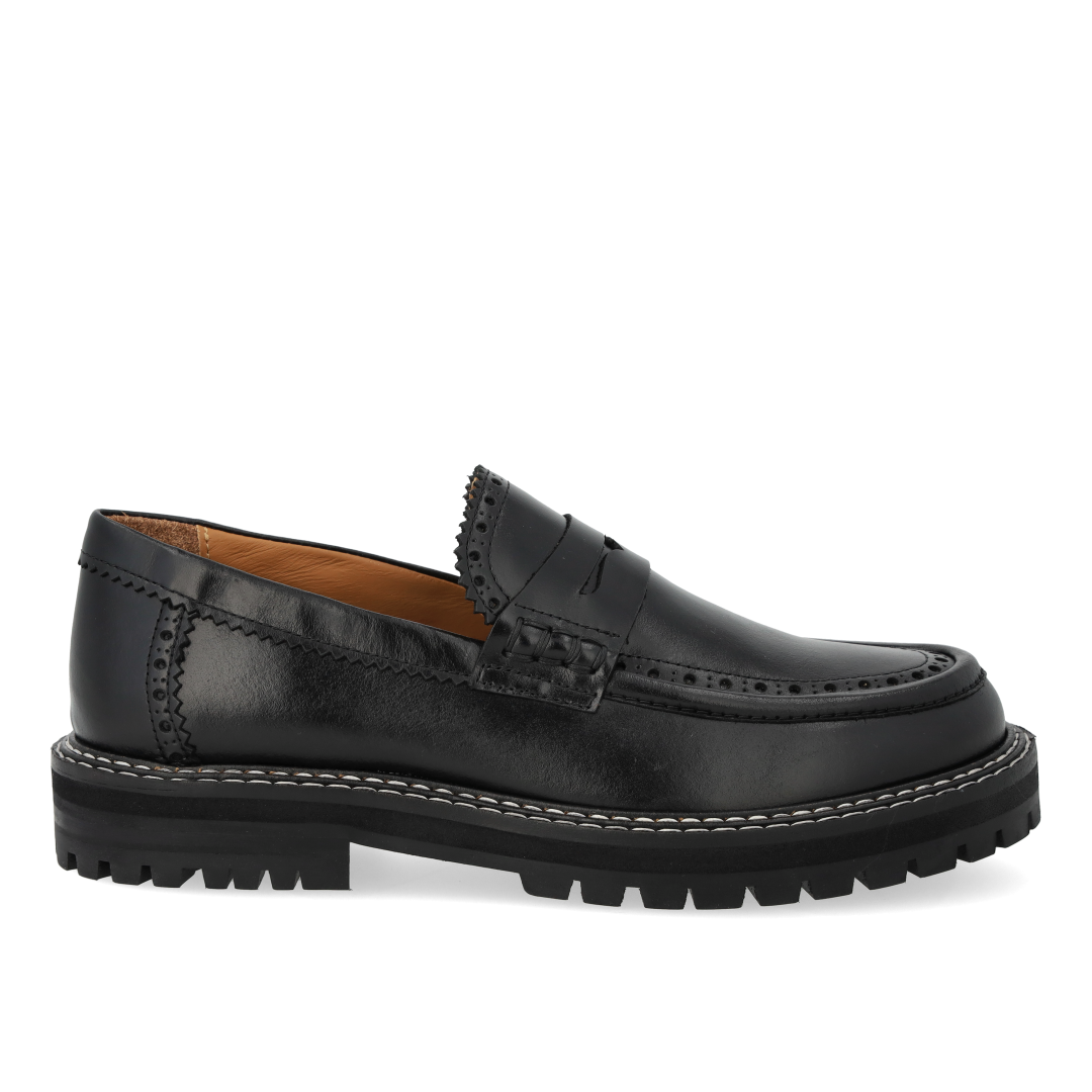 ANGULUS 1720-101 Loafer with decorative brogue hole pattern - BLACK ...